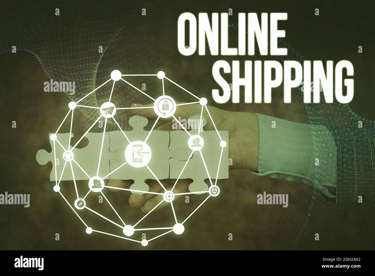 Conceptual display Online Shipping, Word Written on the act or manner ...