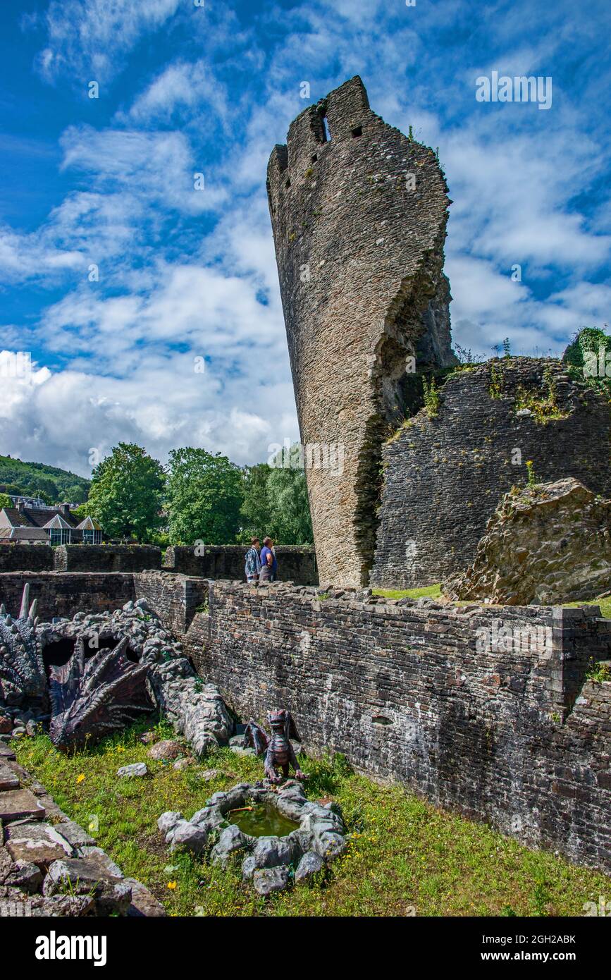 The leaning tower at Caerphilly Castle.Wales. UK Stock Photo - Alamy