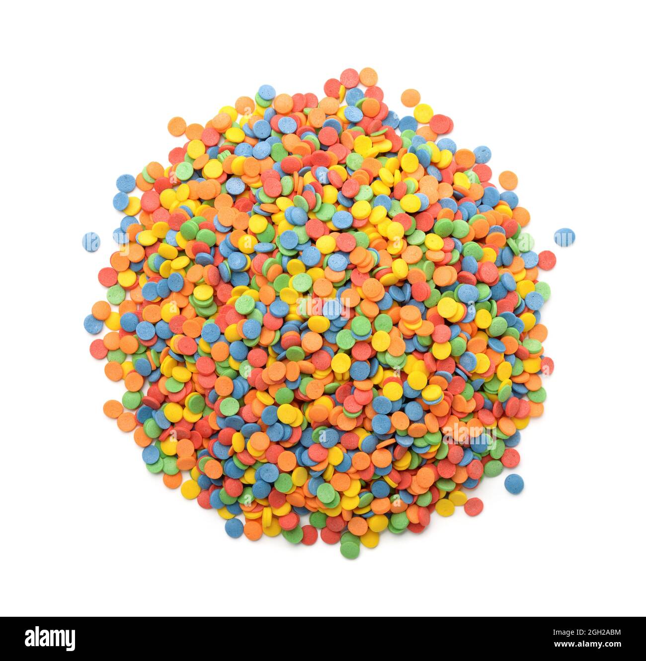 Top view of colorful round confetti candy sprinkles isolated on white ...