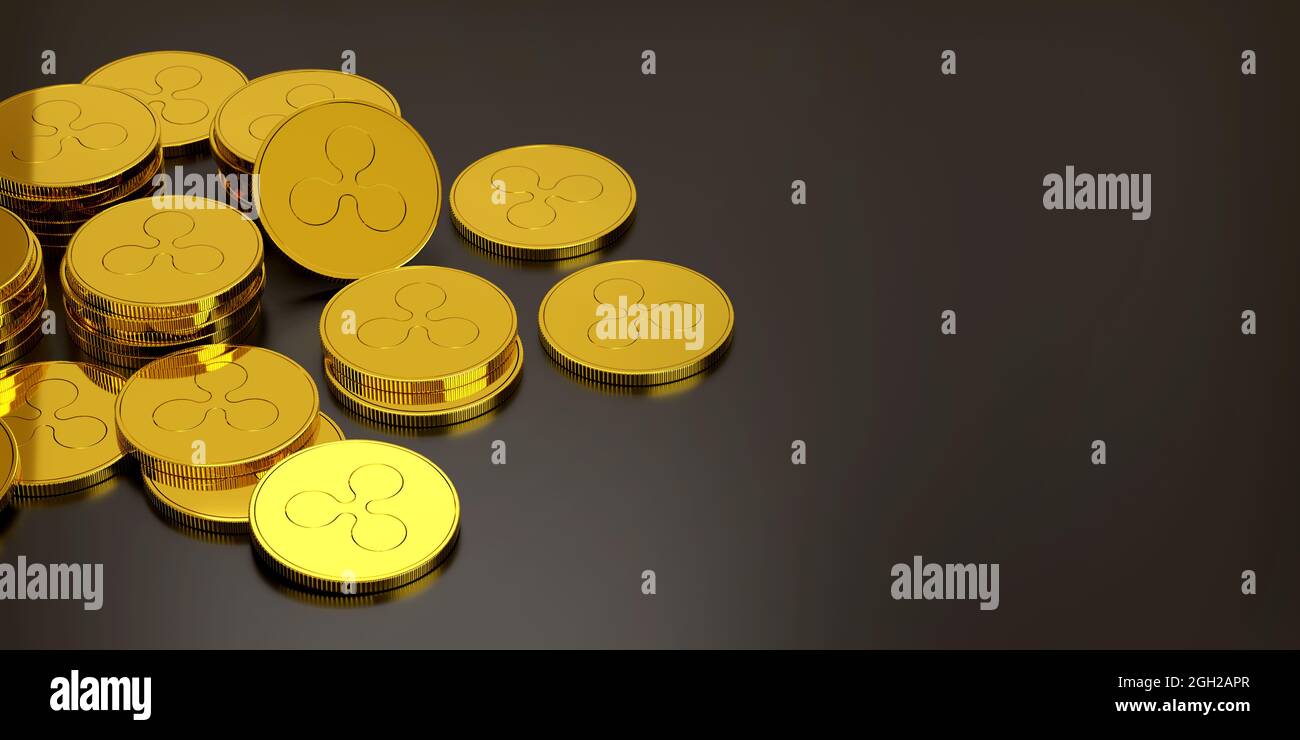 Stack of crypto currencies ripple coin with copy space. 3d illustration ...