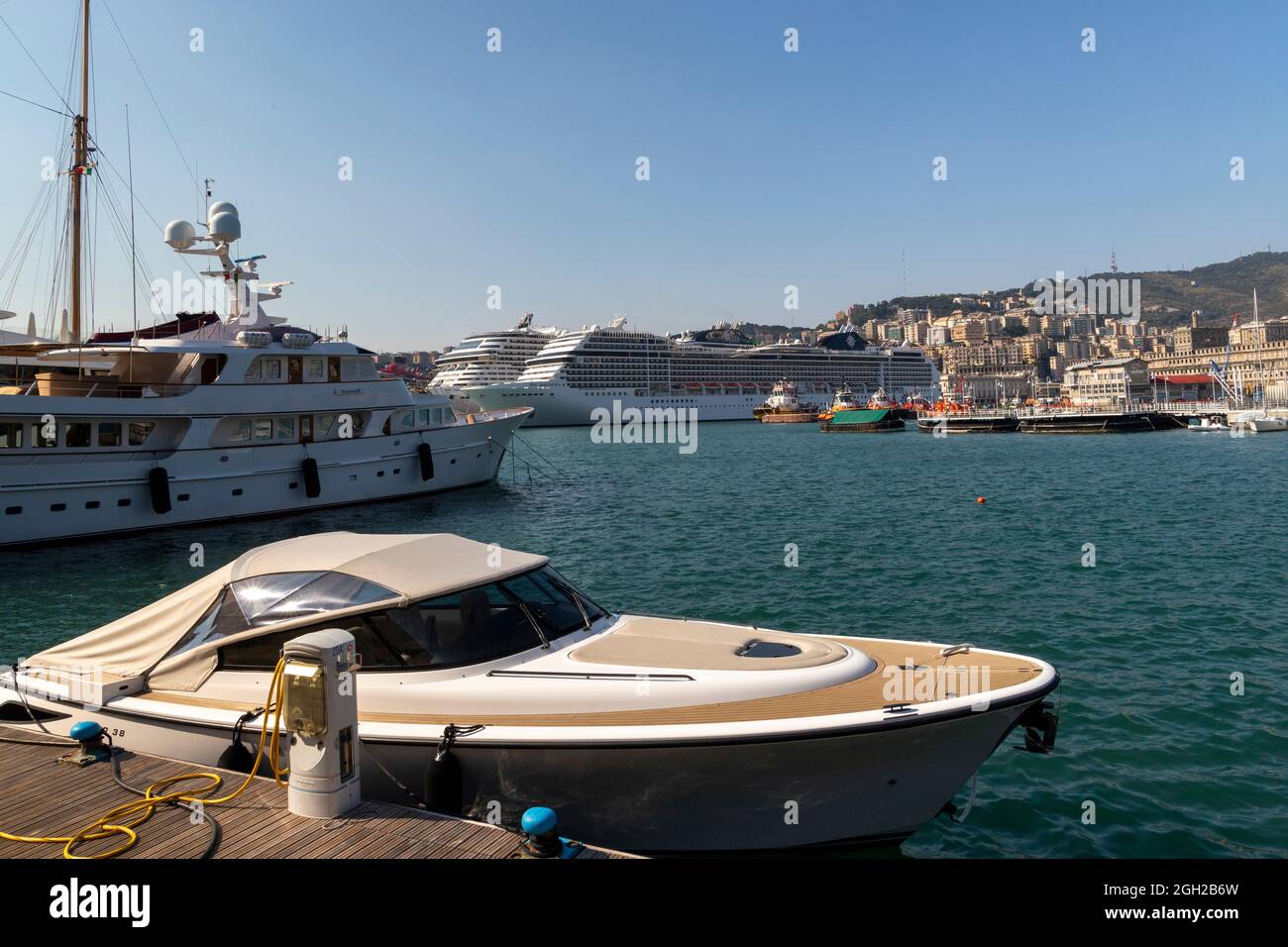 Genova, Italy. Ships in the old port Stock Photo - Alamy