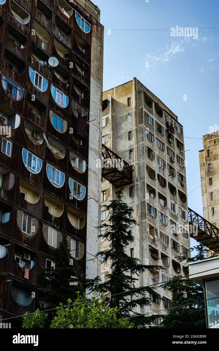 Soviet architecture of central area of Tbilisi city, Saburtalo Stock ...