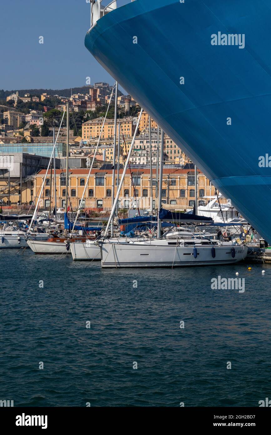 Genova, Italy. Ships in the old port Stock Photo - Alamy