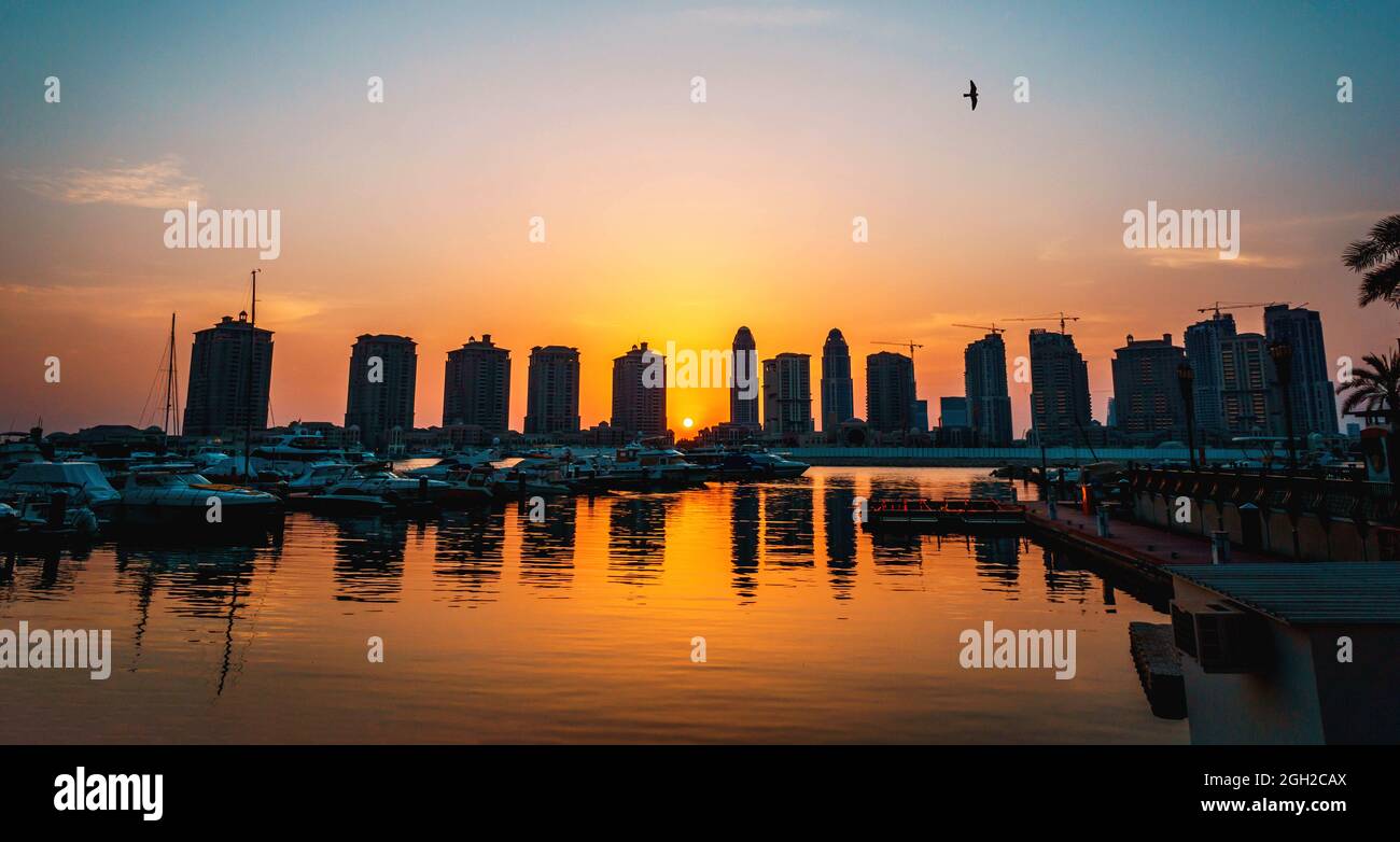 Sunset at pearl qatar in doha hi-res stock photography and images - Alamy