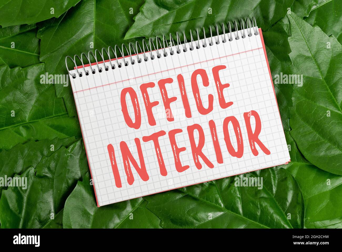 Hand writing sign Office Interior. Business overview making indoor ...