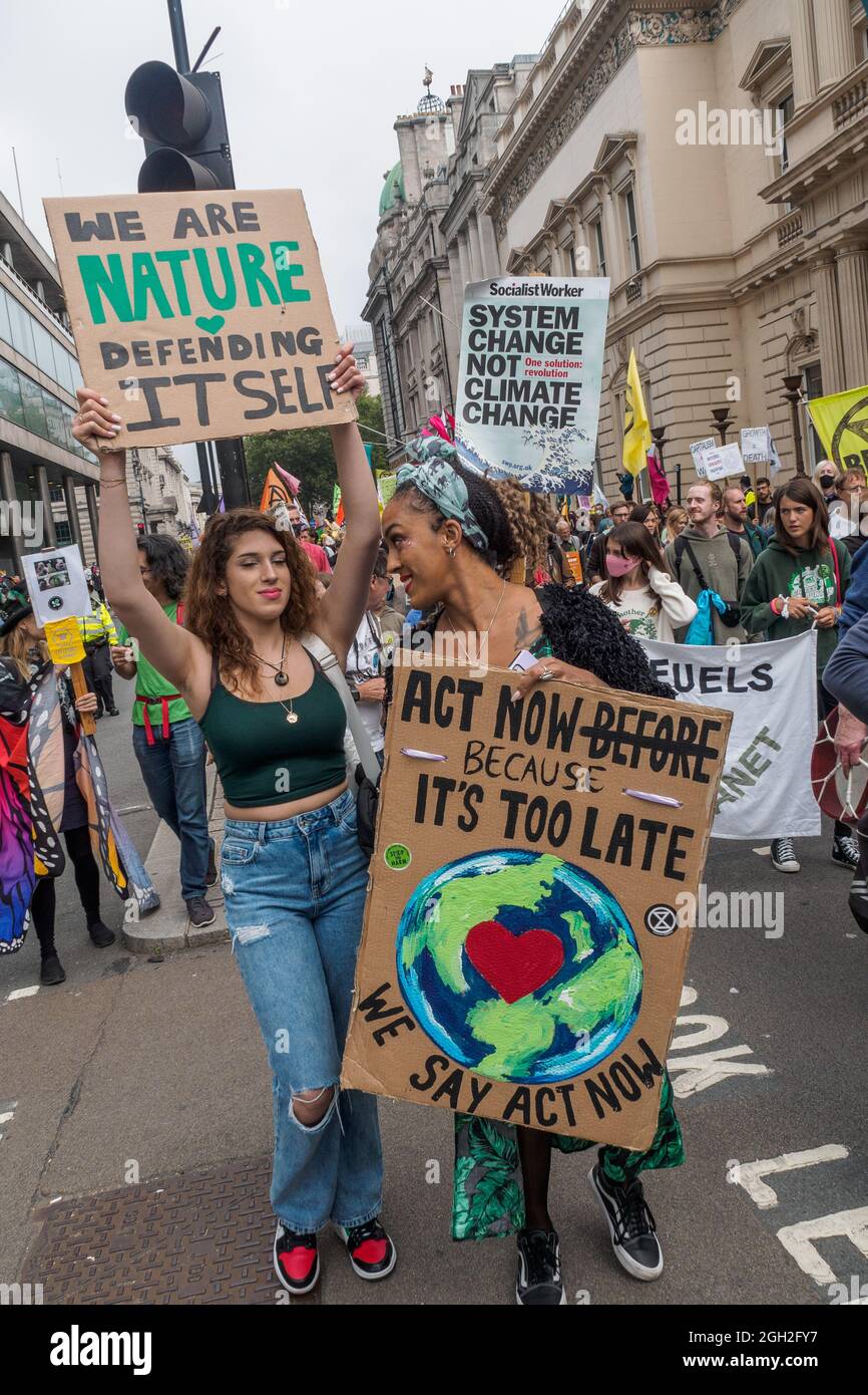 London, UK. Sep 4th 2021. Extinction Rebellion march from Trafalgar ...