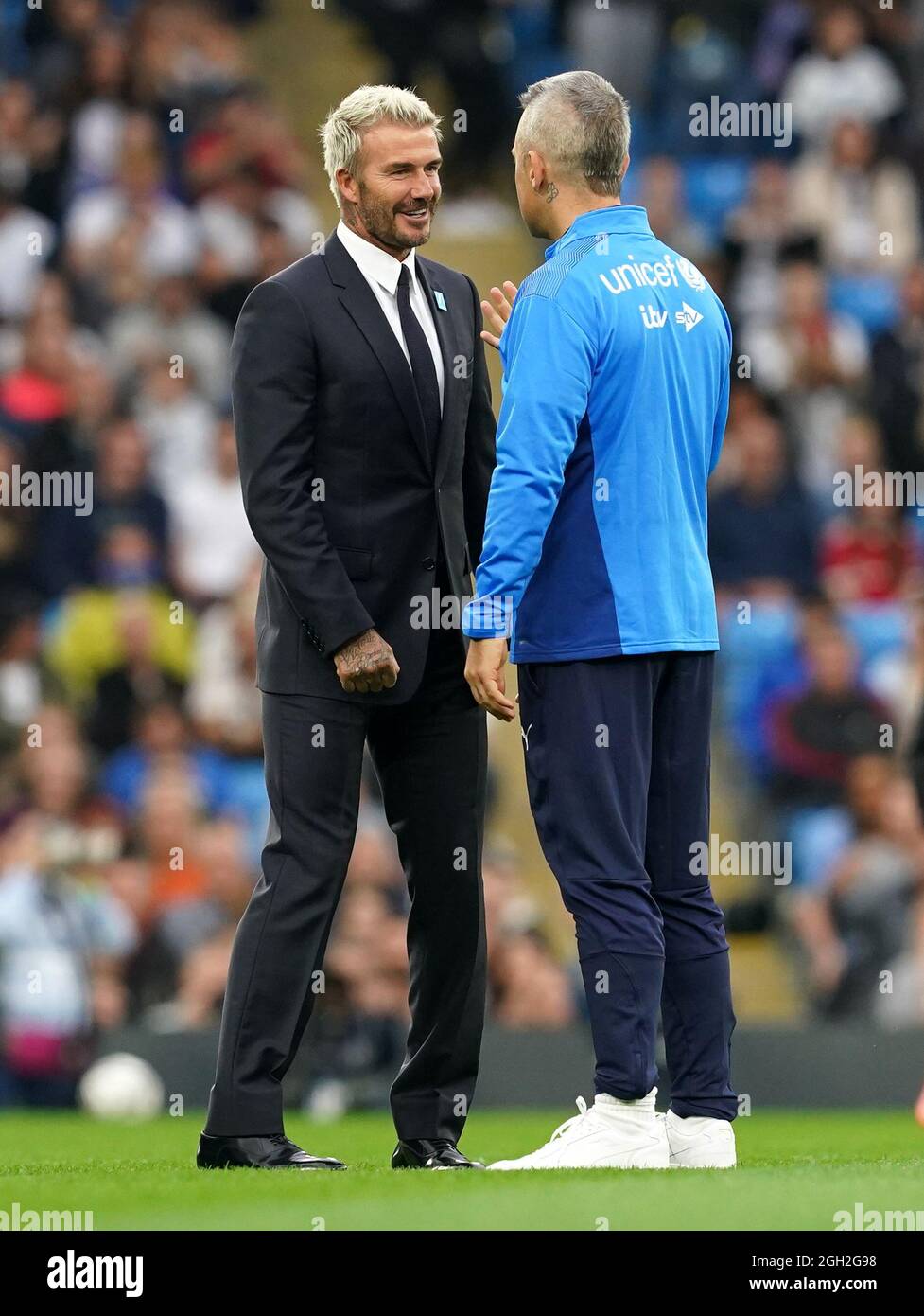 David Beckham and Robbie Williams before the SoccerAid for UNICEF match ...