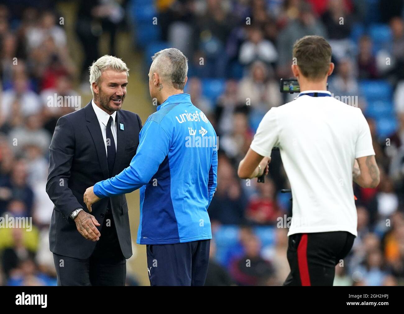 David Beckham and Robbie Williams before the SoccerAid for UNICEF match ...