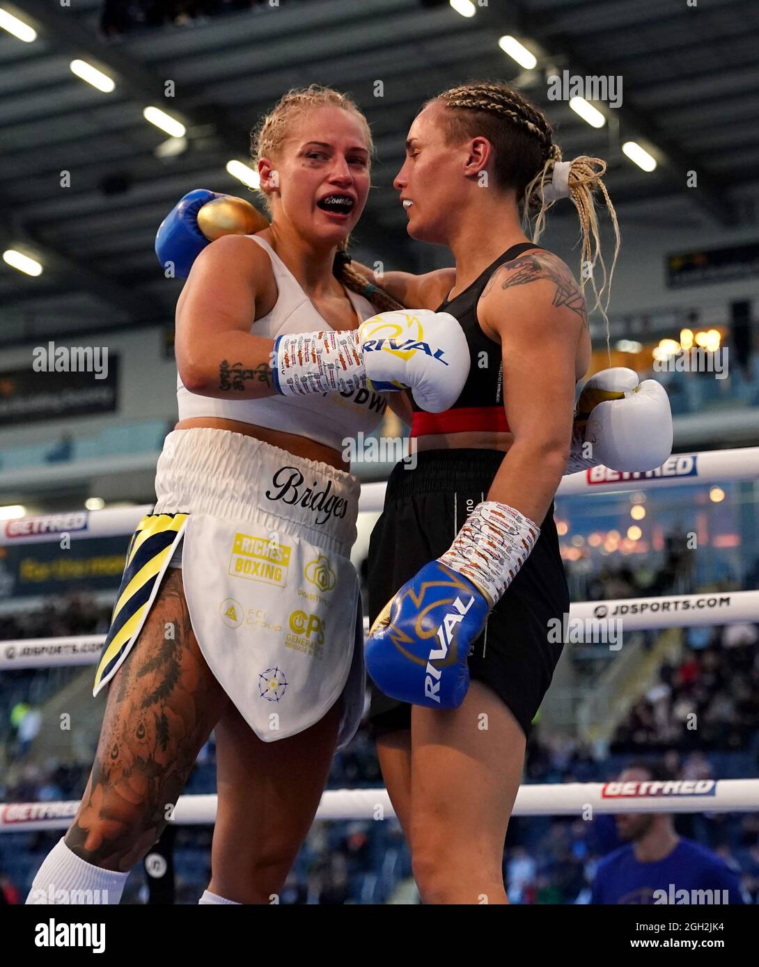 Ebanie Bridges (left) after victory over Mailys Gangloff in their ...