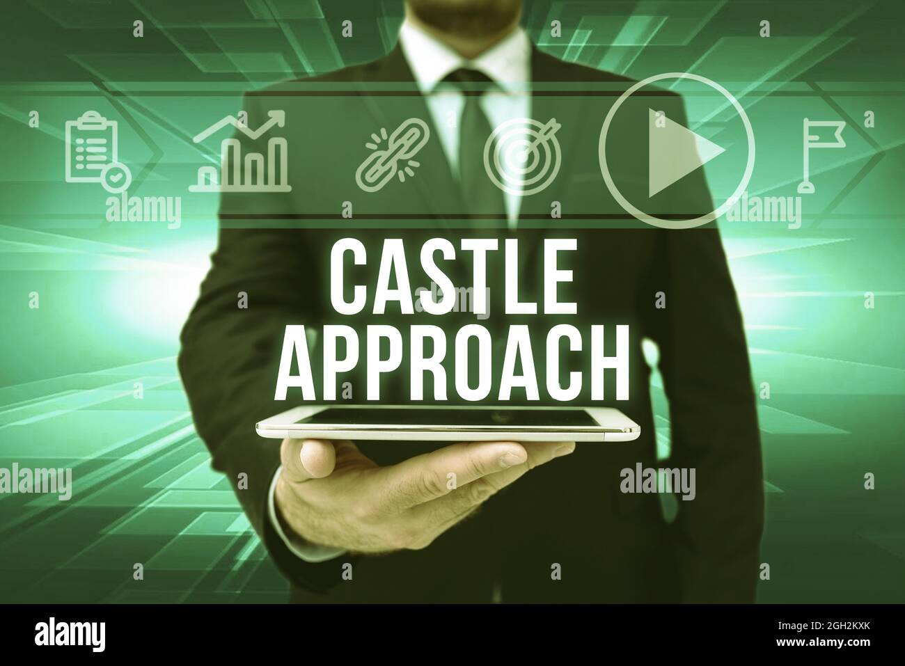 Text caption presenting Castle Approach. Internet Concept Fortified place built by nobles Home ...