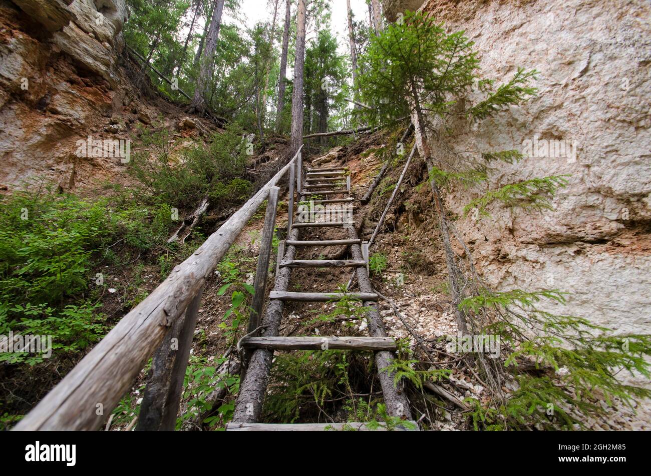 Wooden stairs on the rocks Tourist route Stock Photo - Alamy