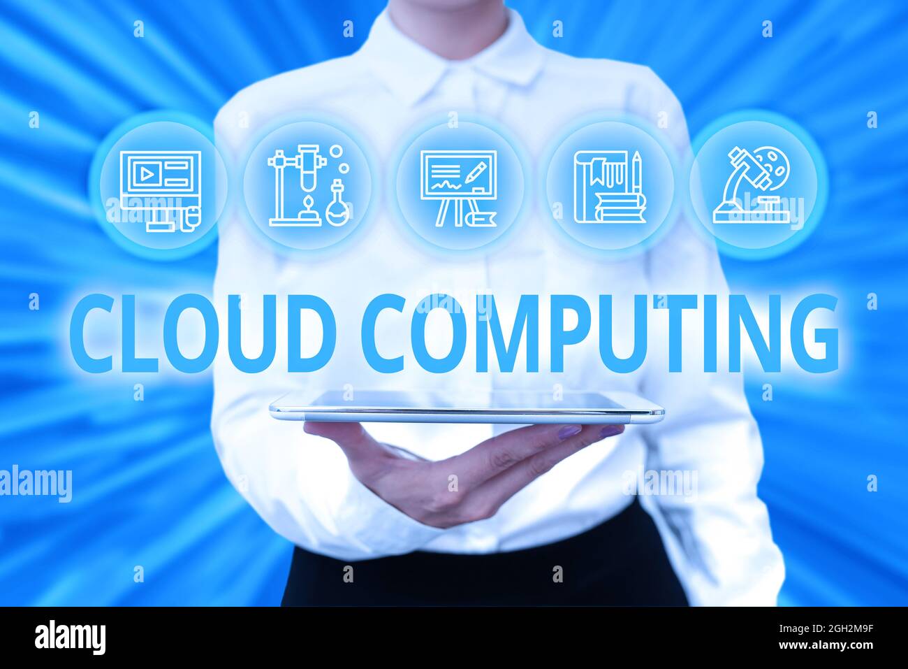 Text caption presenting Cloud Computing. Business idea storing and accessing data and programs ...