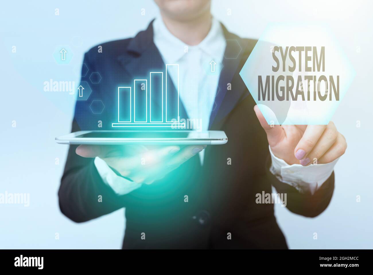 Text showing inspiration System Migration. Business showcase moving ...