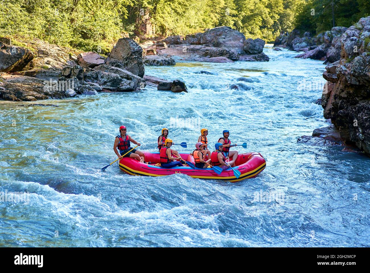 rafting on a large boat on a mountain river Stock Photo - Alamy