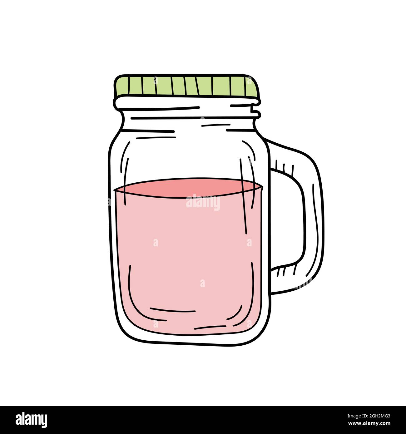 Hand drawn red lemonade in a glass jar. Vector on white background ...