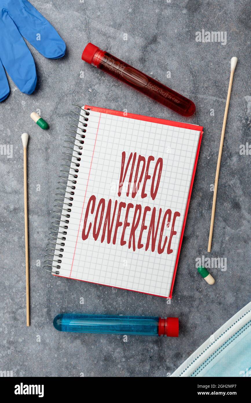 Text sign showing Video Conference. Conceptual photo showing in remote ...