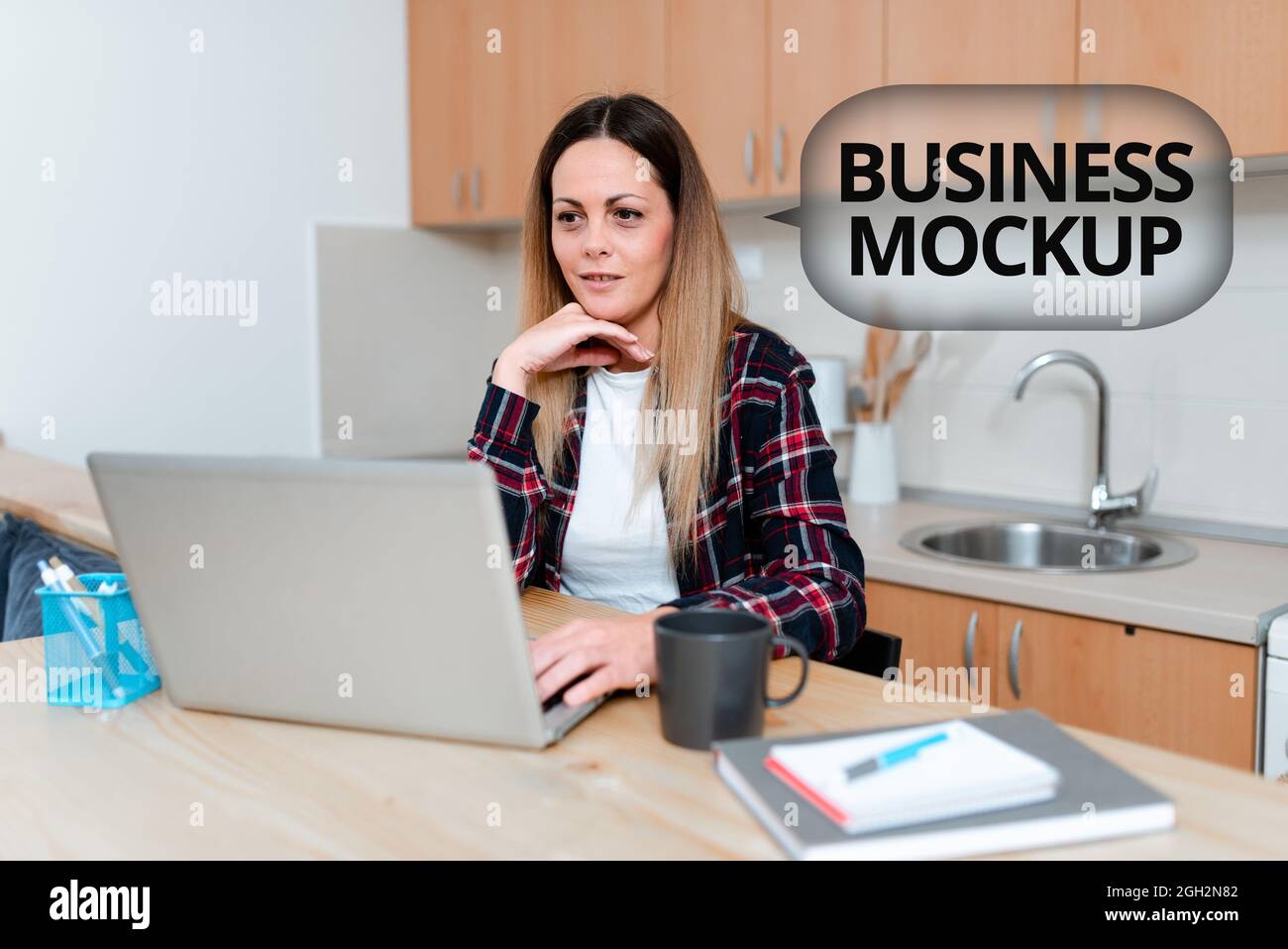 Text caption presenting Business Mockup. Concept meaning scale or ...