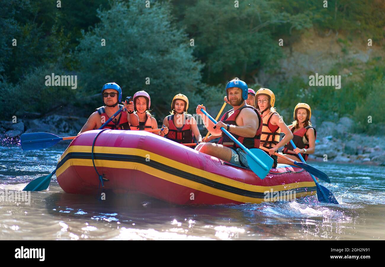 rafting on a large boat on a mountain river Stock Photo - Alamy