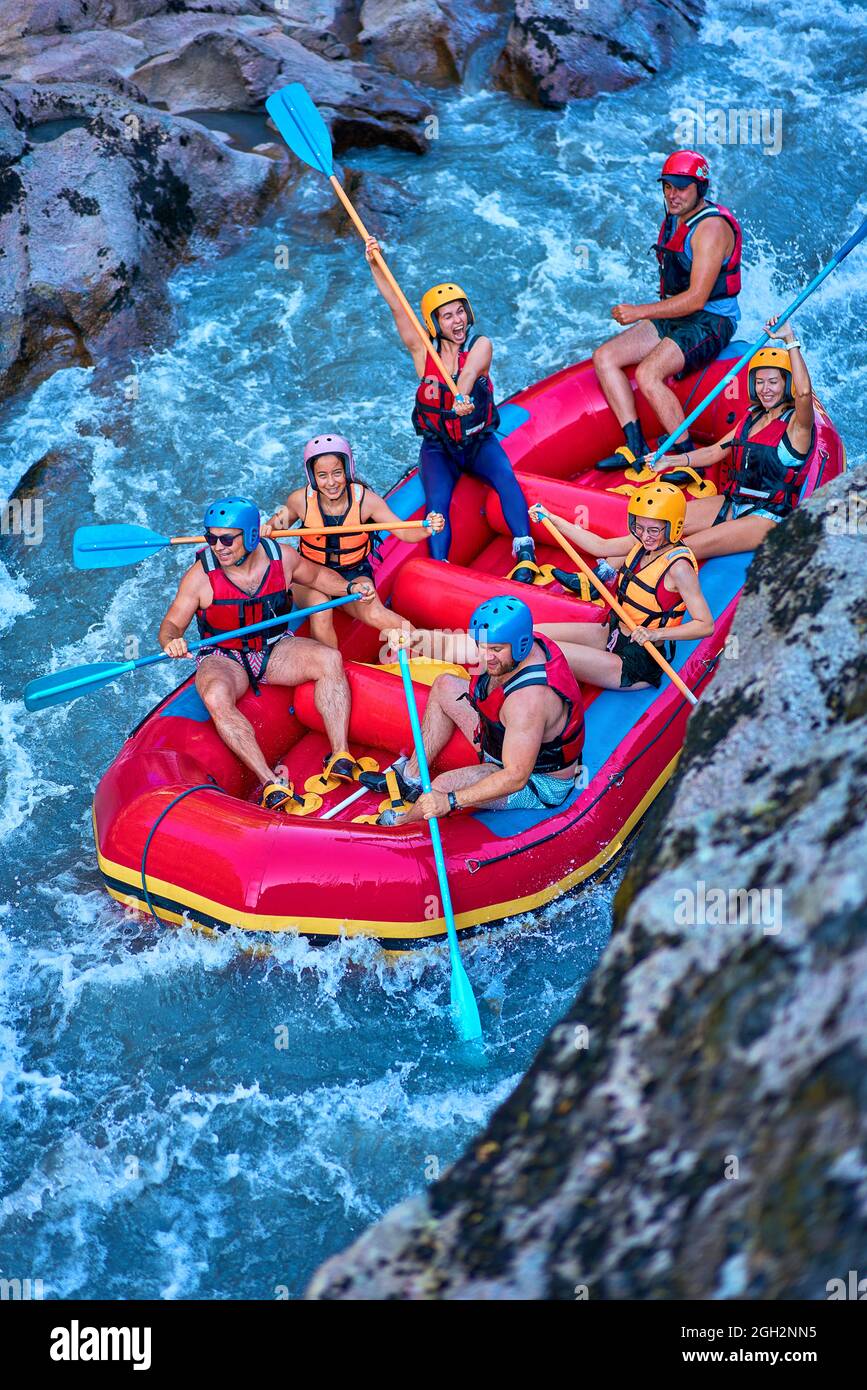 rafting on a large boat on a mountain river Stock Photo - Alamy