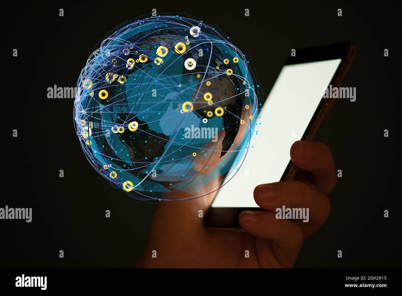 Illustration of a structure of the world economy with connected dots ...
