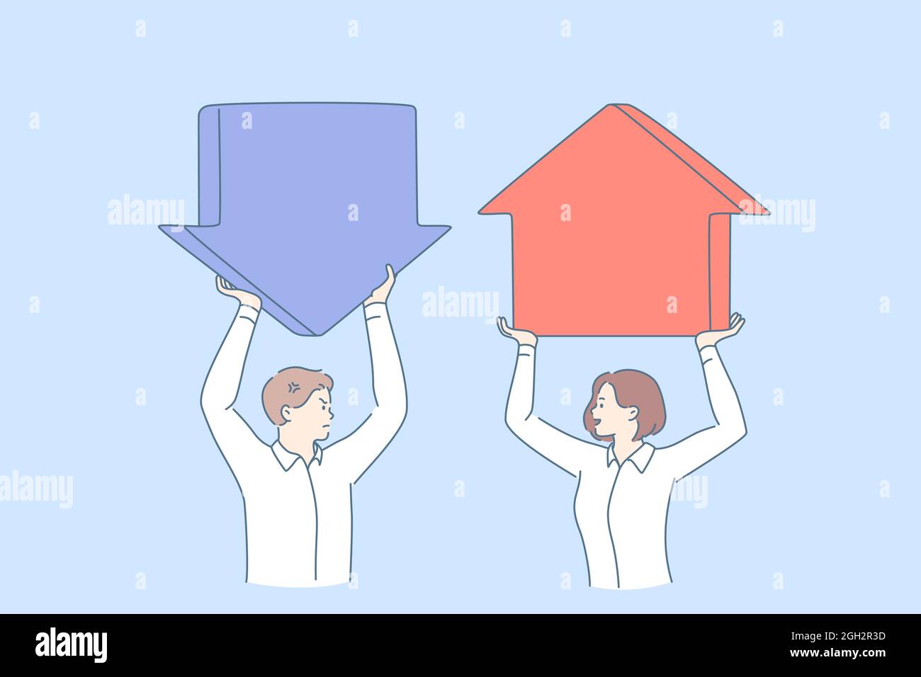 Progress and regress in business concept. Young sad businessman and ...