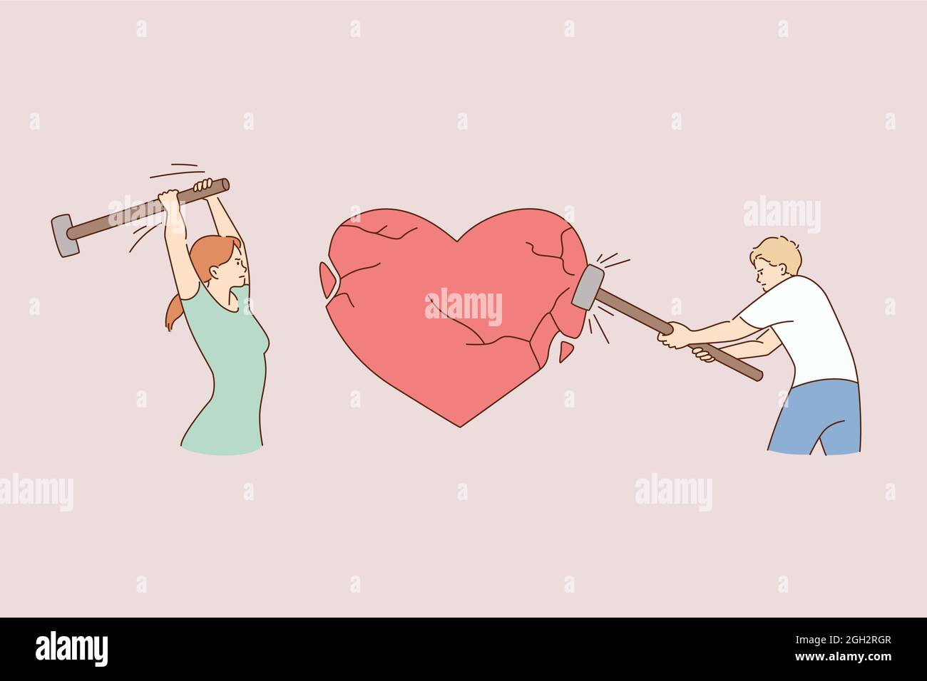 Problems in relations, conflict, break up concept. Young furious couple ...