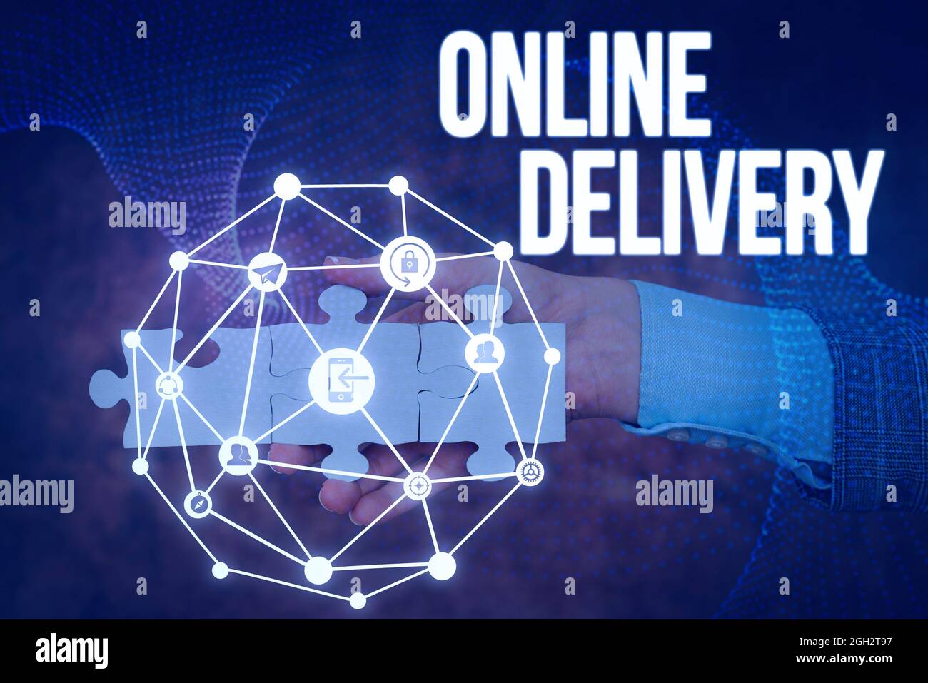 Hand writing sign Online Delivery. Business idea the act or manner of ...