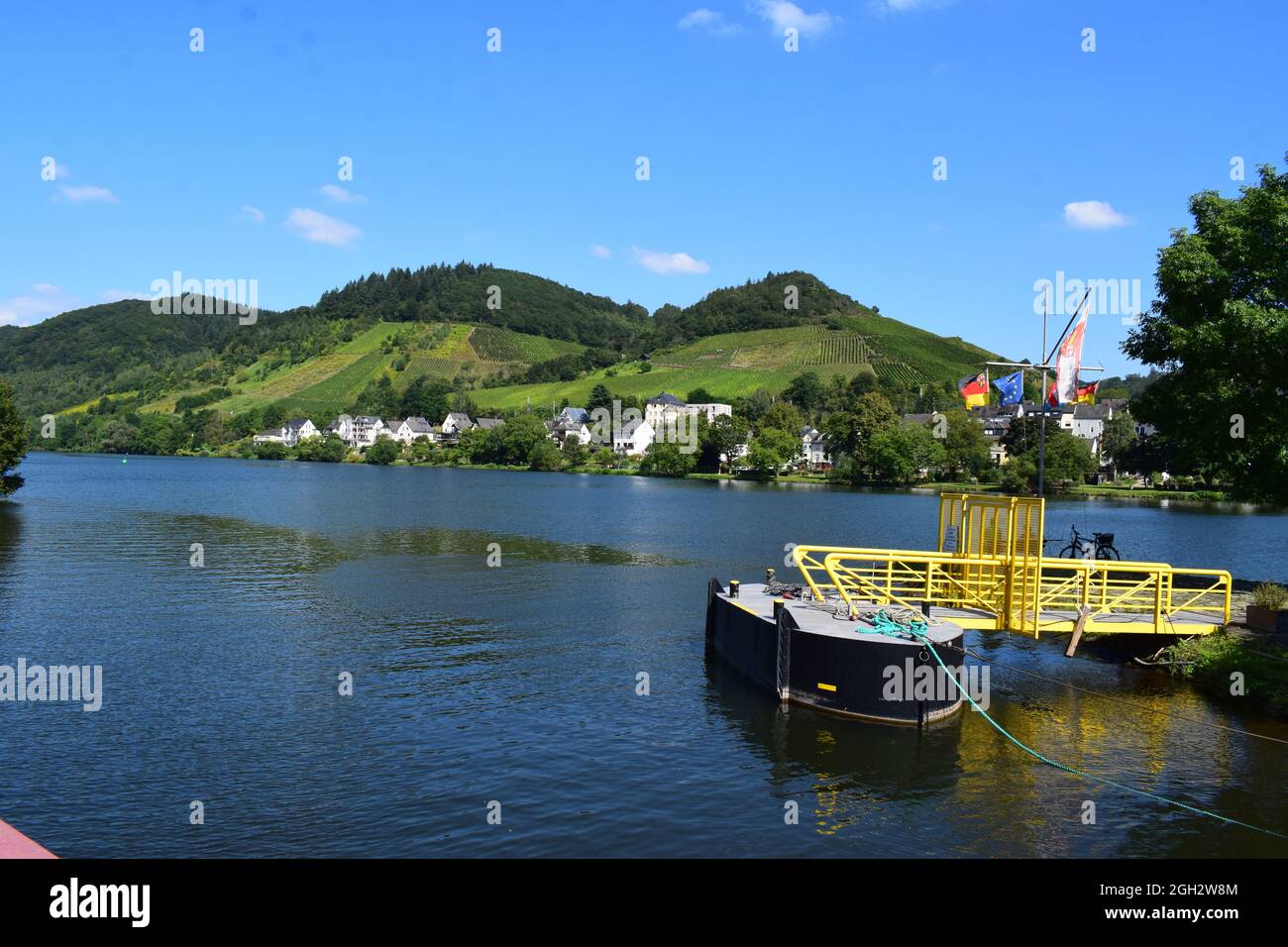 ship jetty at the end of the Ueßbach into the Mosel in Alf Stock Photo ...