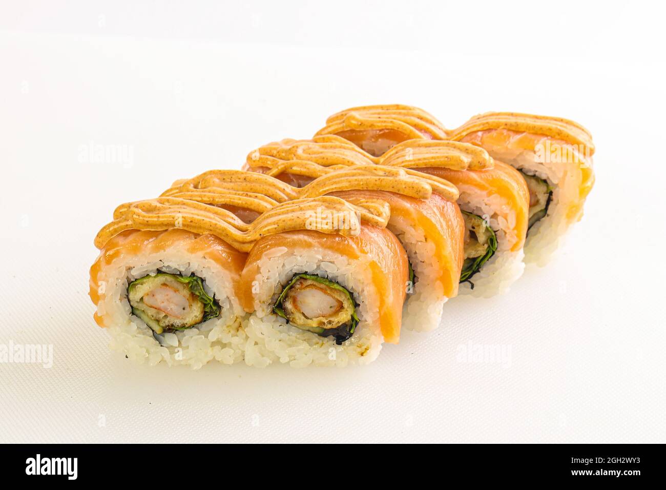 Japanese tradtional roll with salmon, nori and rice Stock Photo - Alamy