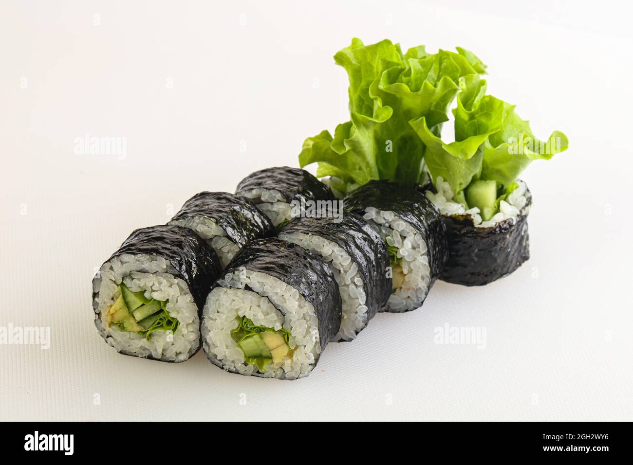 Japanese traditional maki with cucumber and salad Stock Photo - Alamy