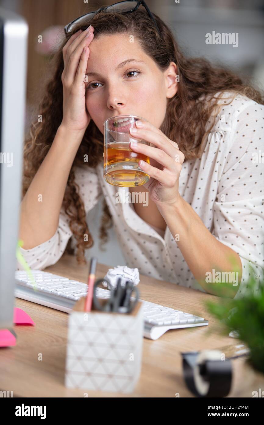 lonely female drinker alcoholic suffer from alcohol addiction Stock ...