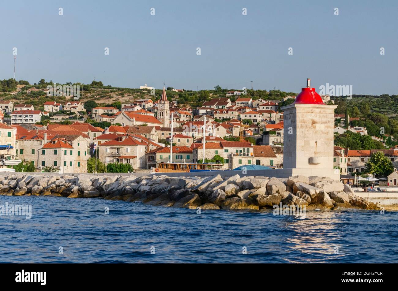 Picturesque bay and the old town of Postira. Postira lies on the ...