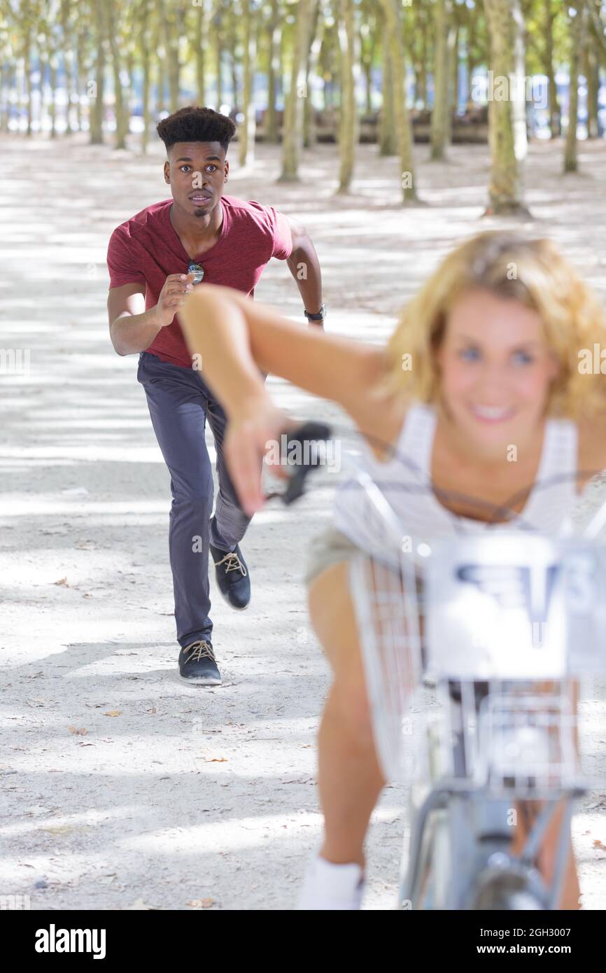 Woman Running Away From Man Upset Man Trying To Catch Up A Runaway
