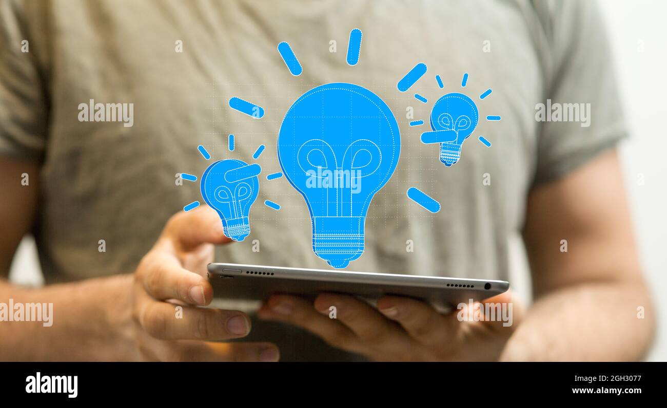 Illustration of a blue bulb icon as an idea concept Stock Photo - Alamy