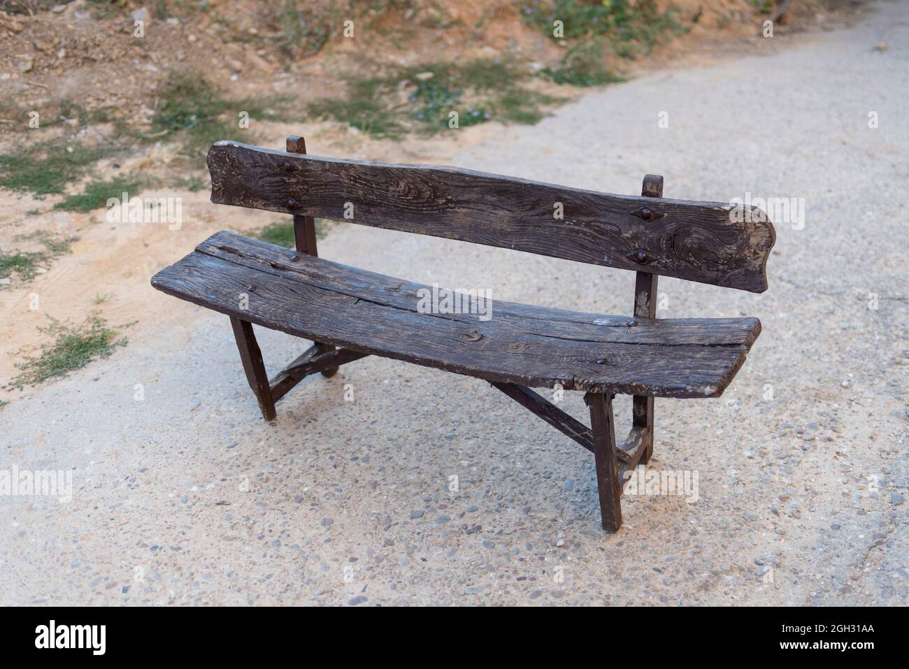 Wooden bench with concrete on city street in the park hi-res stock ...