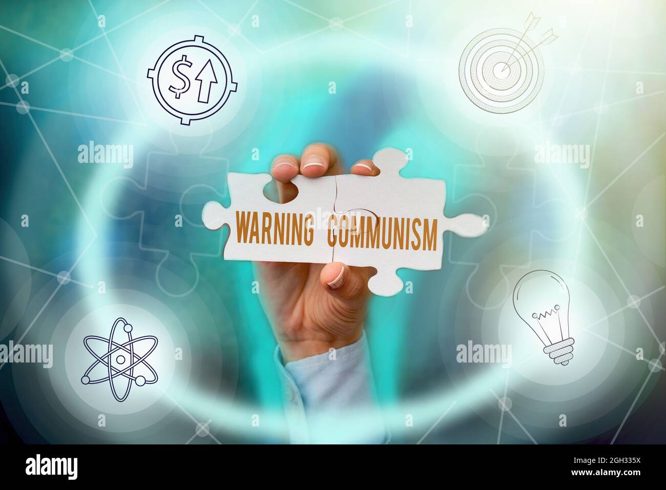 Text caption presenting Warning Communism. Concept meaning economic ...