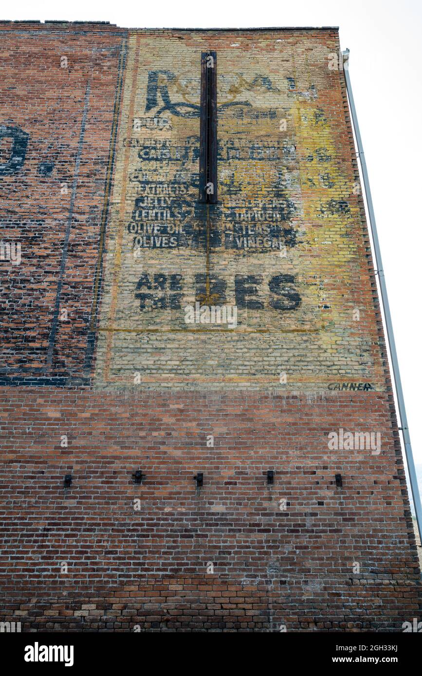 Ghost signs on an old brick building in Lewiston, Idaho, USA Stock ...