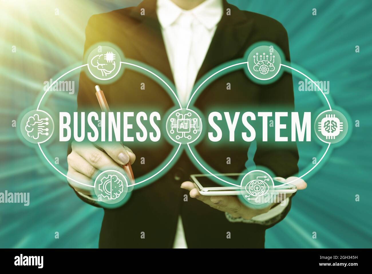 Sign displaying Business System, Business approach delivery mechanism ...