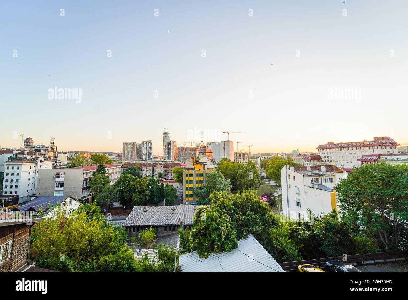 Belgrade cityscape panorama during late summer evening looking at the ...