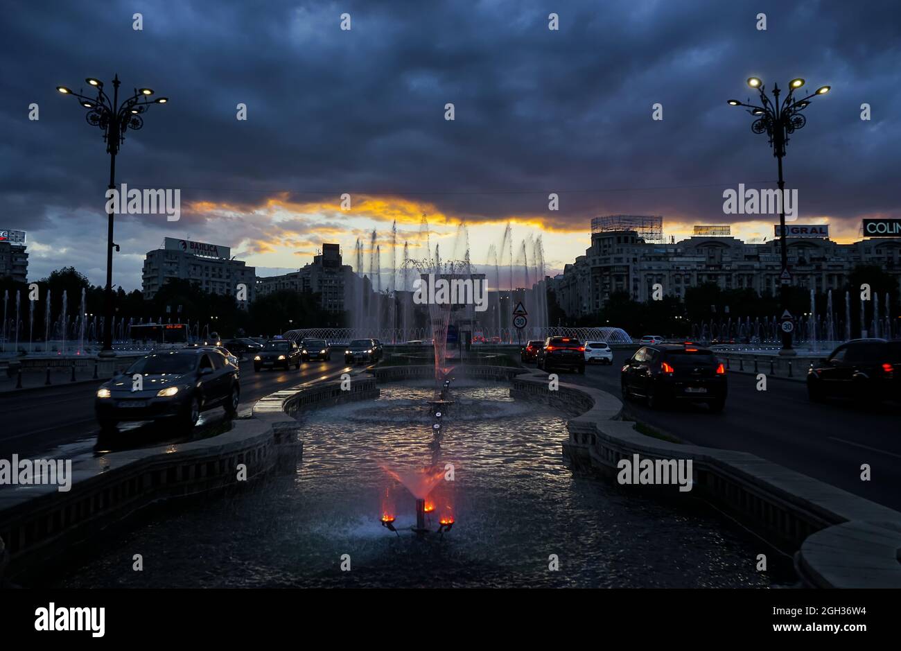 Bucharest, Romania - September 02, 2021: Sunset through storm clouds ...