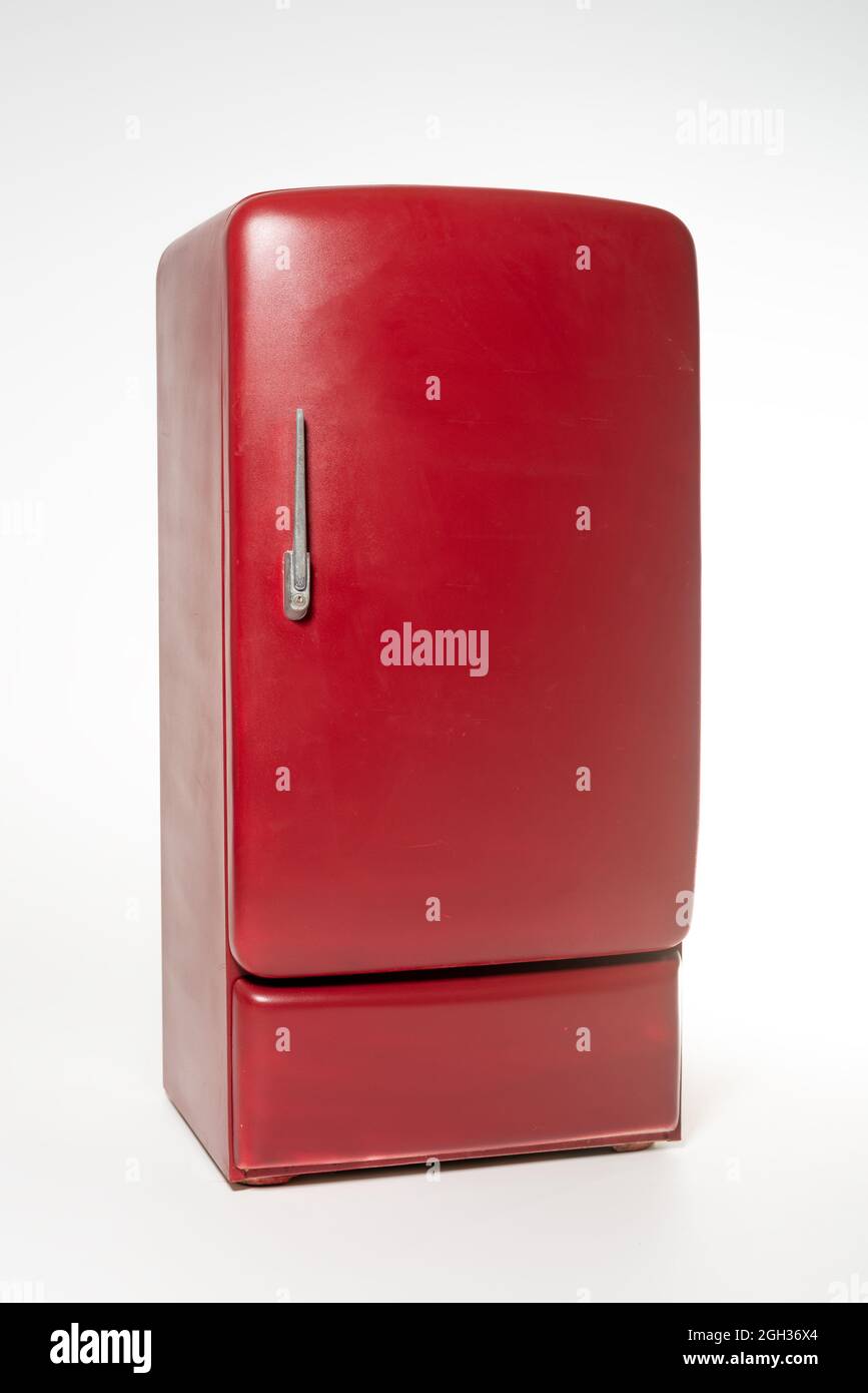 red vintage fridge shot in studio Stock Photo - Alamy