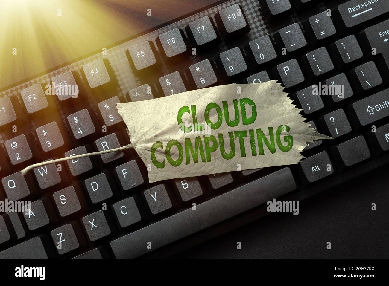 Text caption presenting Cloud Computing. Internet Concept storing and accessing data and ...