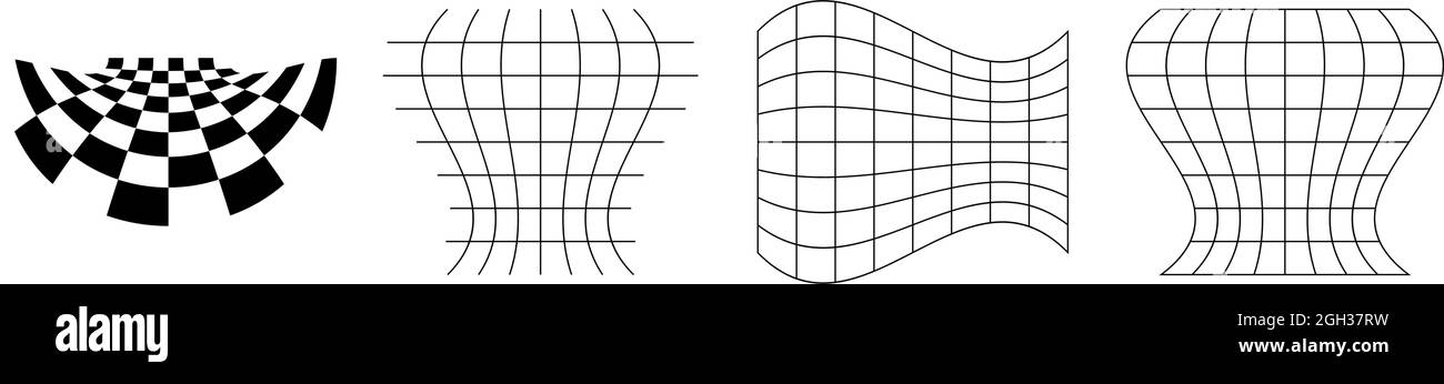 Distorted, deformed grids, meshes, checkerboards. Abstract warp, tweak ...