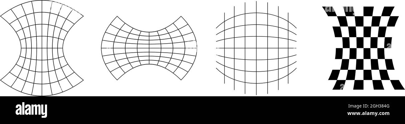 Distorted, deformed grids, meshes, checkerboards. Abstract warp, tweak distortion, deformation ...