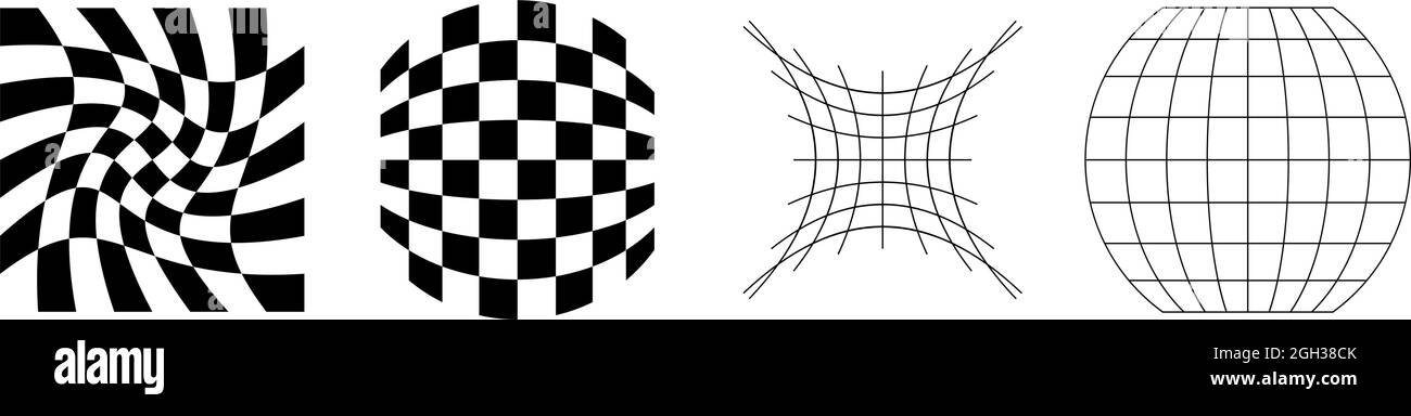 Distorted, deformed grids, meshes, checkerboards. Abstract warp, tweak ...