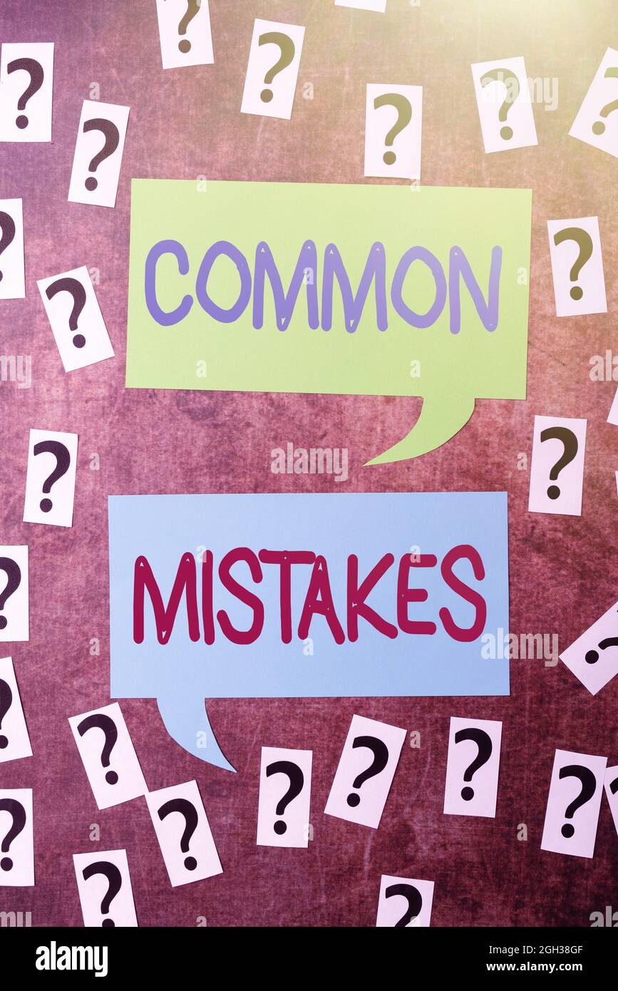 Hand writing sign Common Mistakes. Word Written on actions that are ...