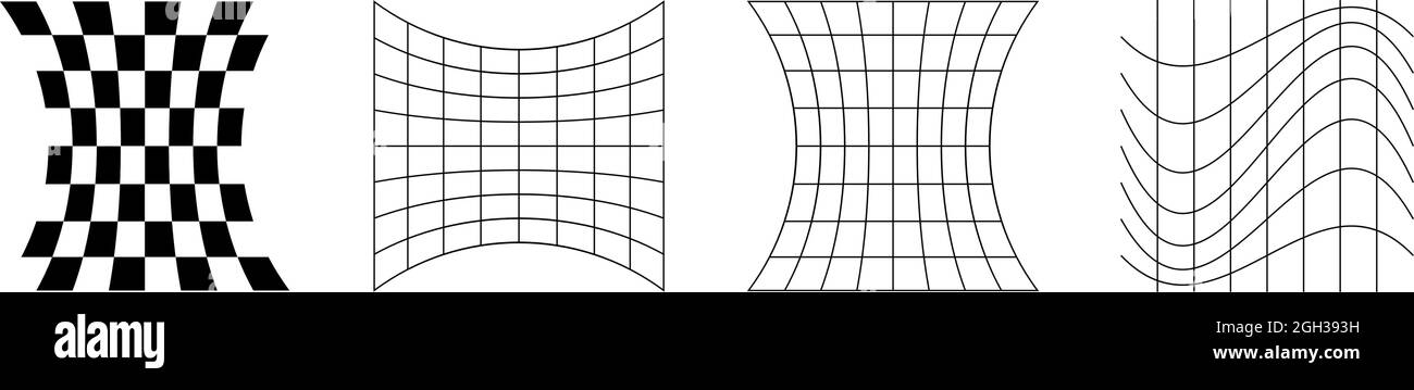 Distorted, deformed grids, meshes, checkerboards. Abstract warp, tweak distortion, deformation ...