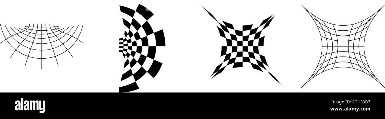 Distorted, deformed grids, meshes, checkerboards. Abstract warp, tweak ...