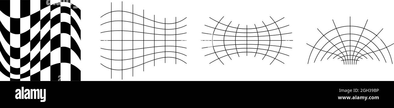 Distorted, deformed grids, meshes, checkerboards. Abstract warp, tweak distortion, deformation ...