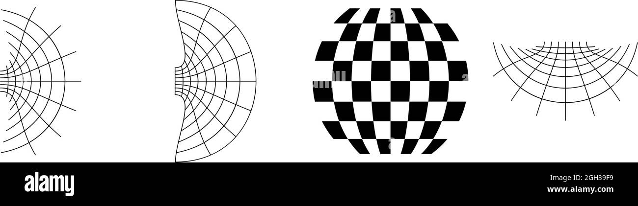 Distorted, deformed grids, meshes, checkerboards. Abstract warp, tweak ...